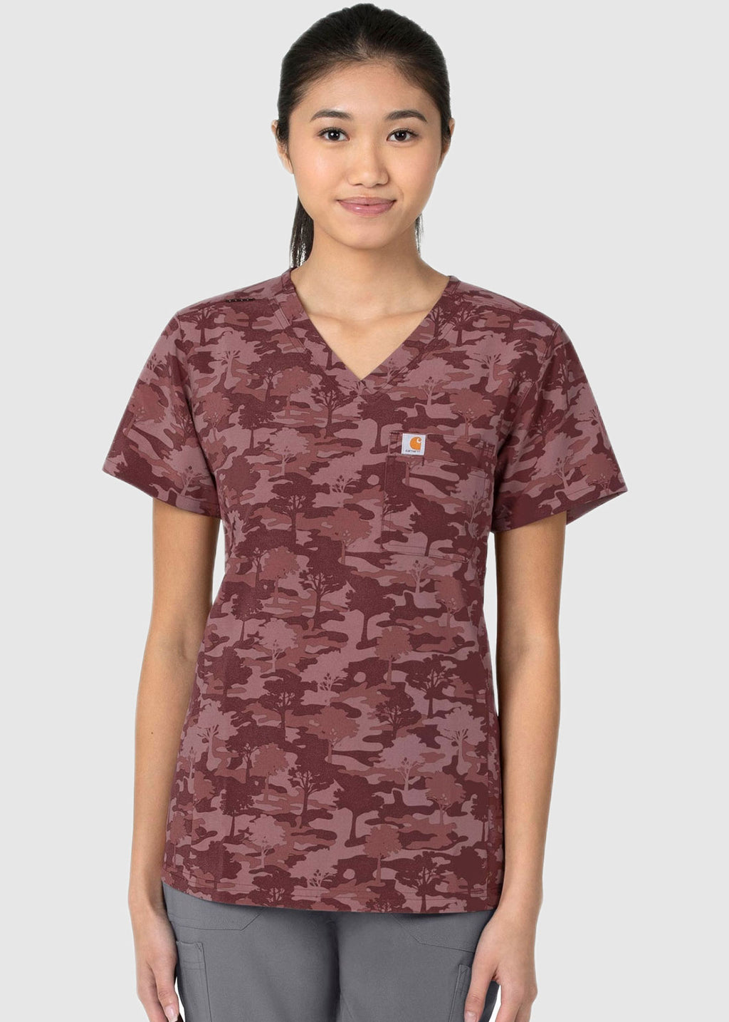 Carhartt C13014 Cross-Flex Tuck In Topiary Camo Print Scrub Top For Women