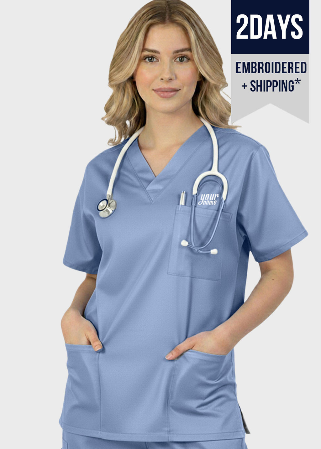 Free Embroidery HeedFit 27.5 Inch Unisex Four Pocket Scrub Top