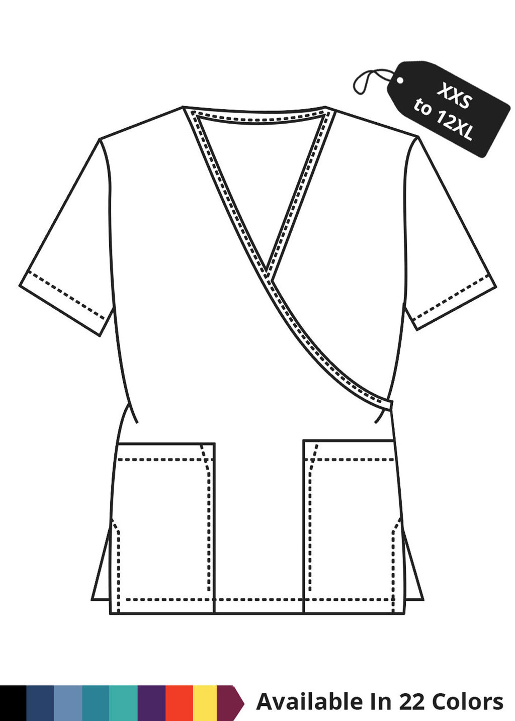 PU Made to Order Women Two Pocket Mock Wrap Scrub Top
